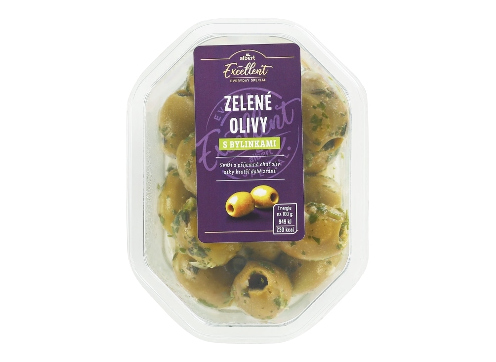 Albert Excellent Zelené olivy s bylinkami | 150 g | Albert
