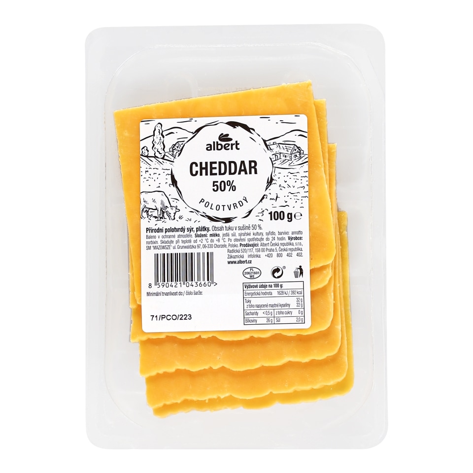 Albert Cheddar 50% plátky | 100 g | Albert